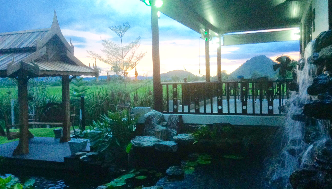 Large Waterwall, Pond and Thai Style Front Garden for Resort Home in ...