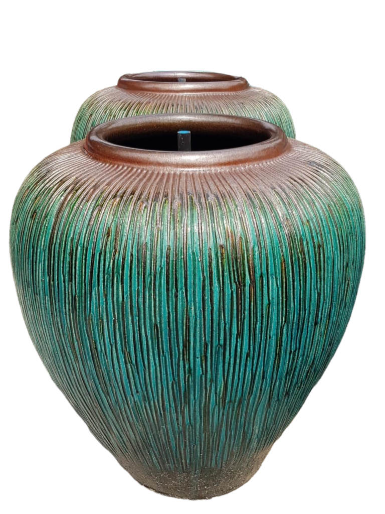 Glazed Waterpot (Mixed Turquois Brown) - Thai Garden Design