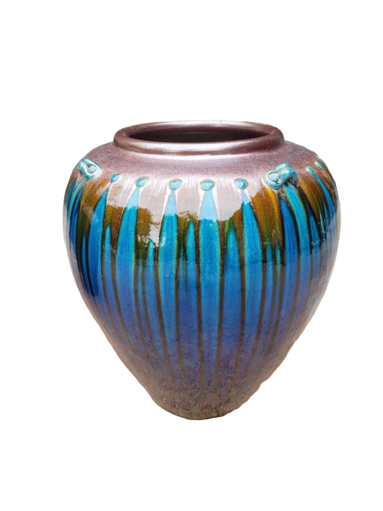 Sea Blue & Brown Glazed Waterpot Feature - Thai Garden Design