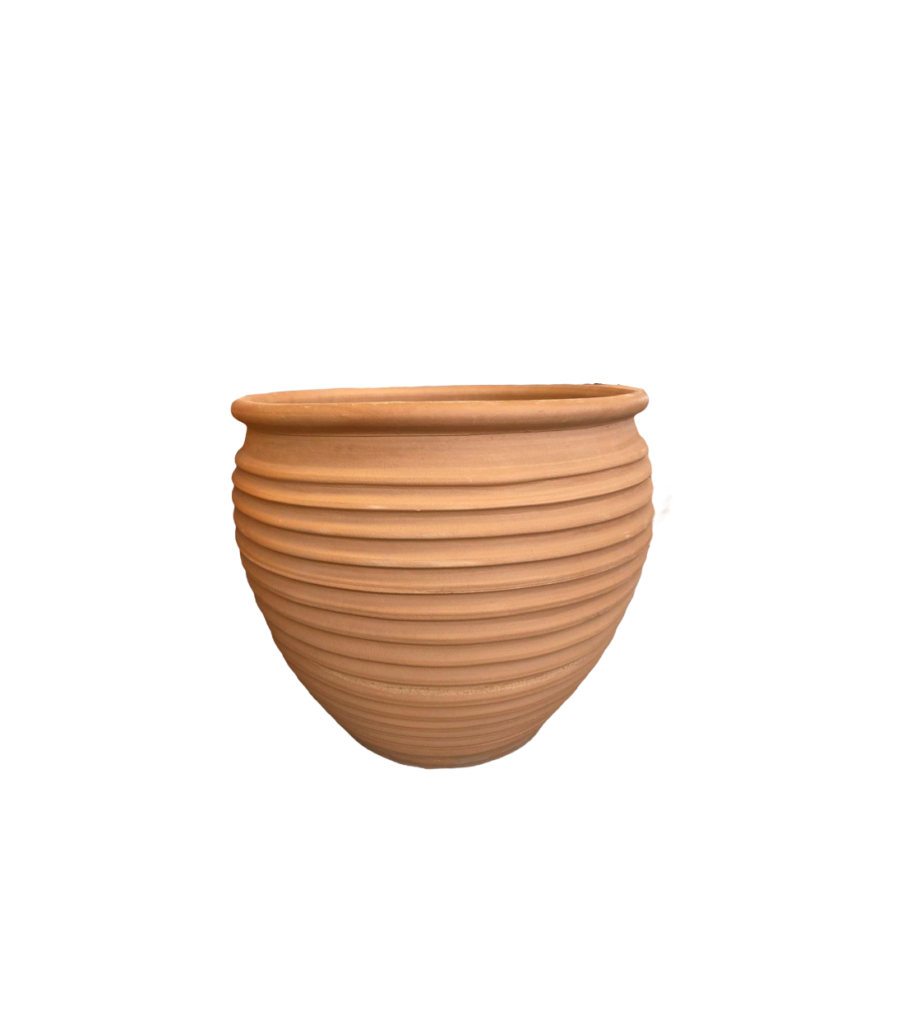 Greek Terracotta Spherical Ribbed Pot - Thai Garden Design
