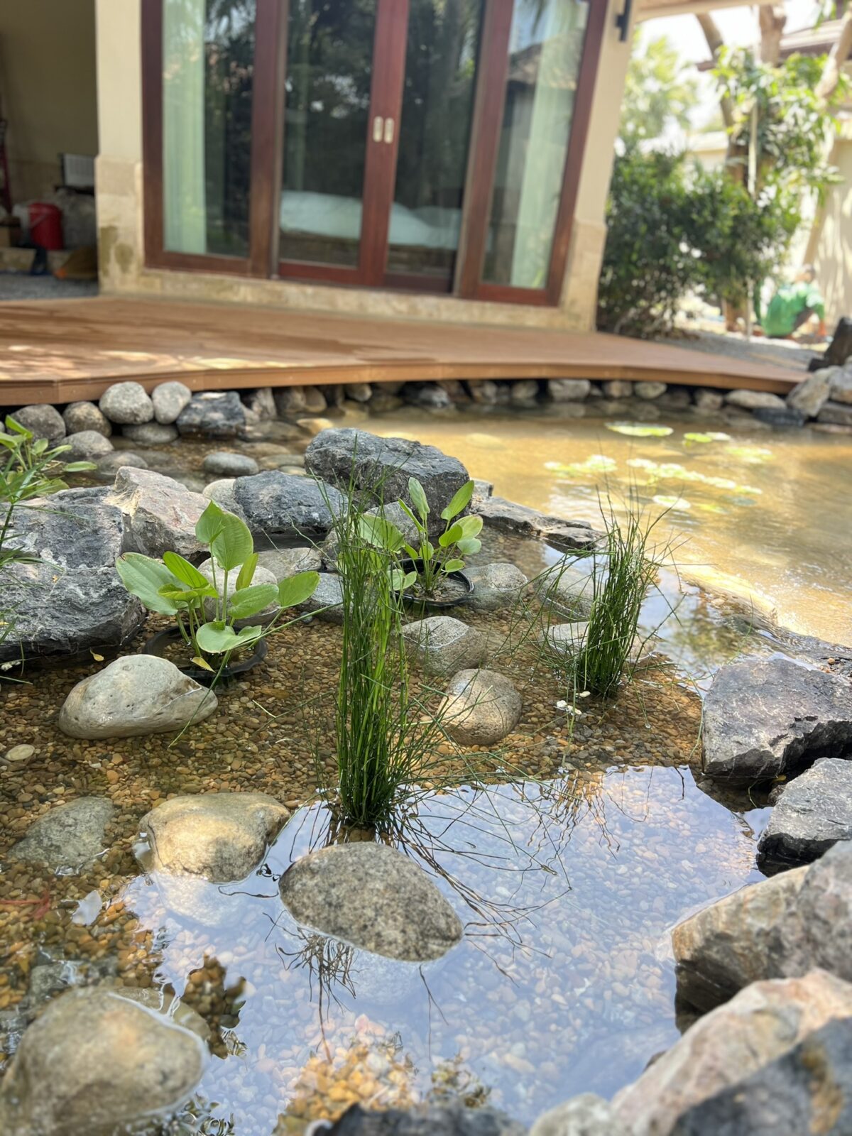 Lined Pond, with Cascading Waterfall and Decking Garden Transformation ...
